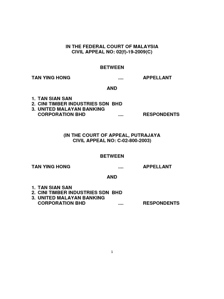 Tan Ying Hong V Tans Iansan | PDF | Appeal | Court Of Appeal Of Singapore