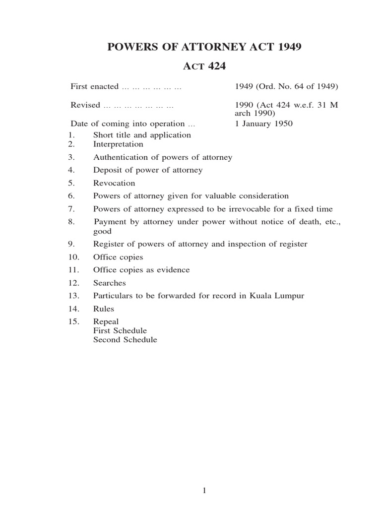 (My) Powers of Attorney Act 1949 Act 424 | PDF | Notary Public | Justice Of The Peace