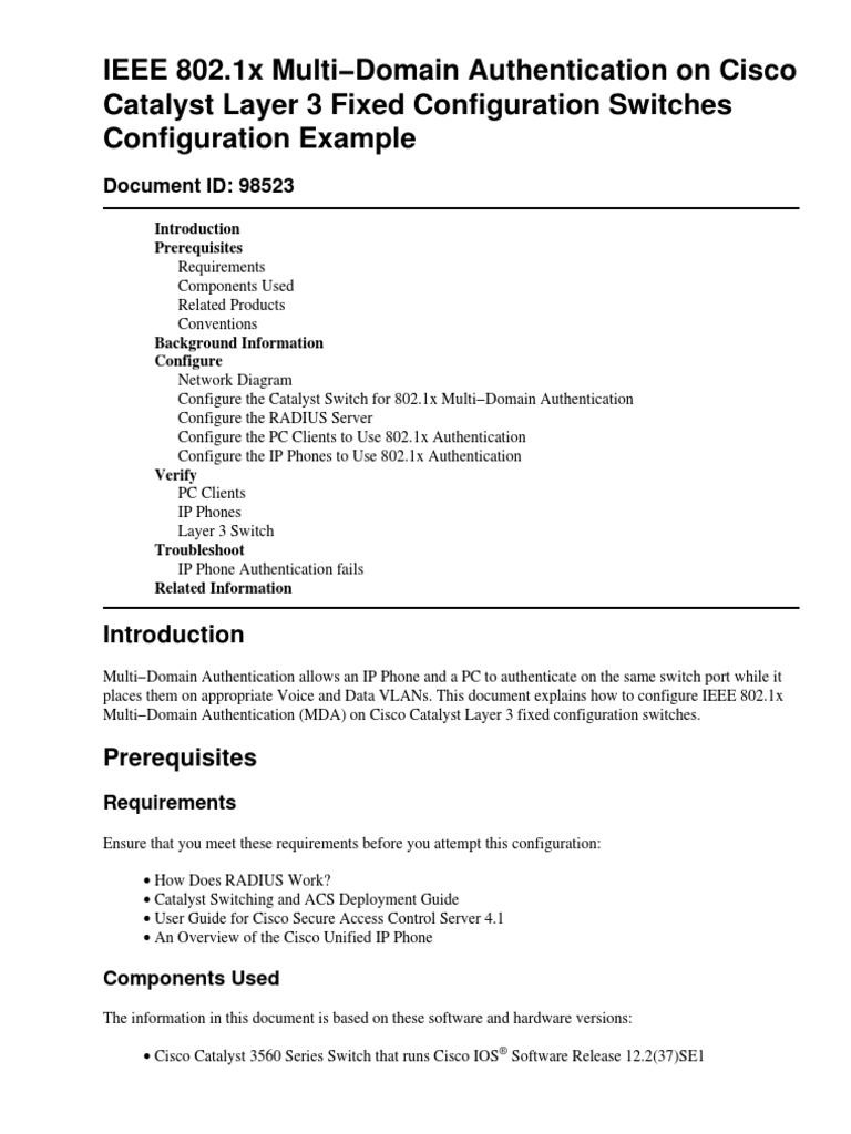 IEEE 802.1x Multi Domain Authentication On Cisco Catalyst Layer 3 Fixed Configuration Switches ...