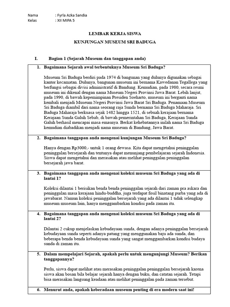 Kunjungan ke Museum Sri Baduga | PDF