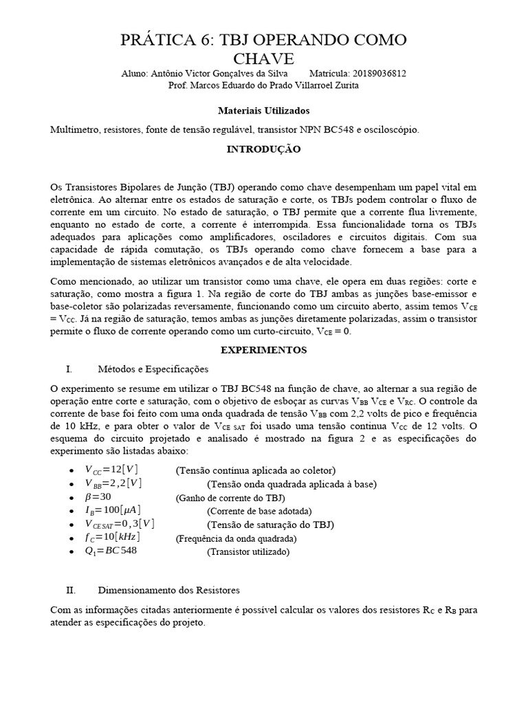 Prática 6 TBJ Operando Como Chave | PDF | Transistor | Rede elétrica