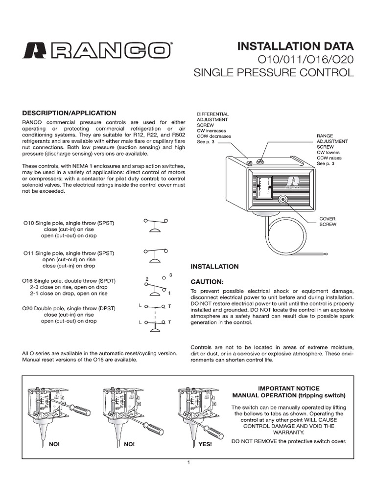 Ranco Single Pressure Control | PDF