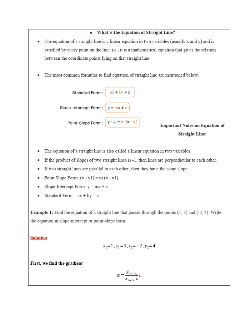 What Is The Equation of Straight Line | PDF | Equations | Line (Geometry)