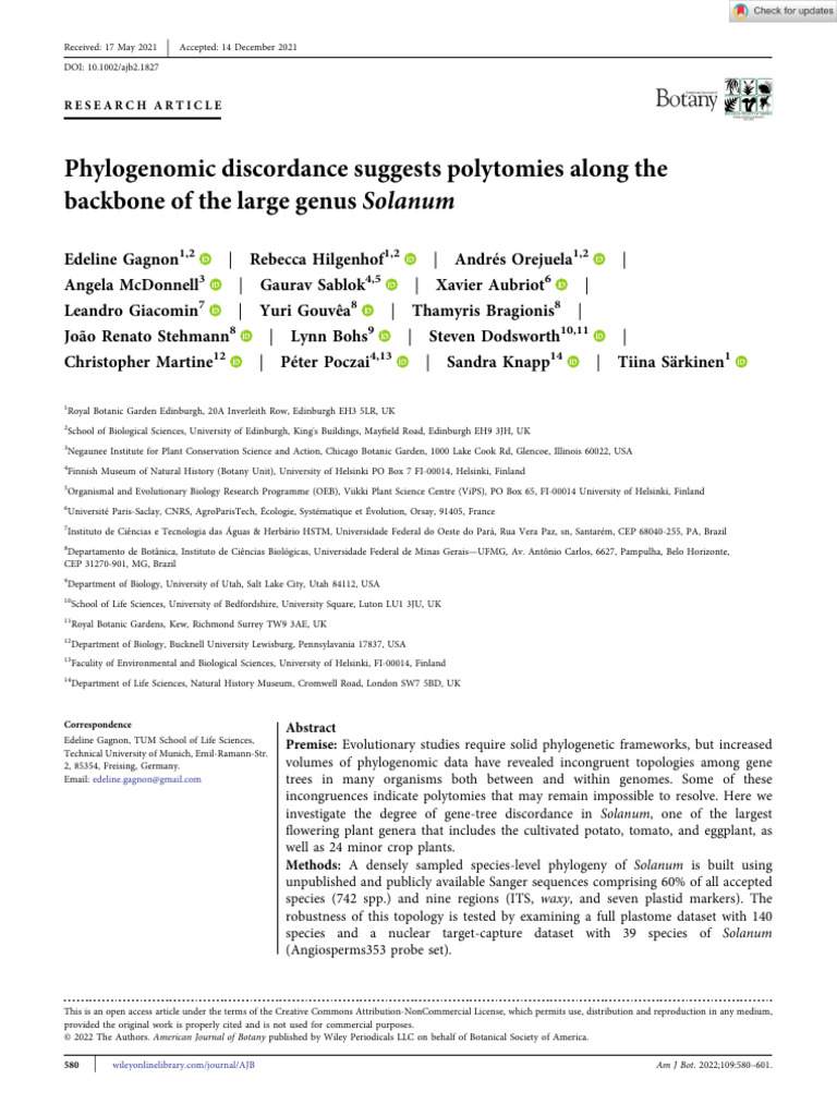 American J of Botany - 2022 - Gagnon - Phylogenomic Discordance ...