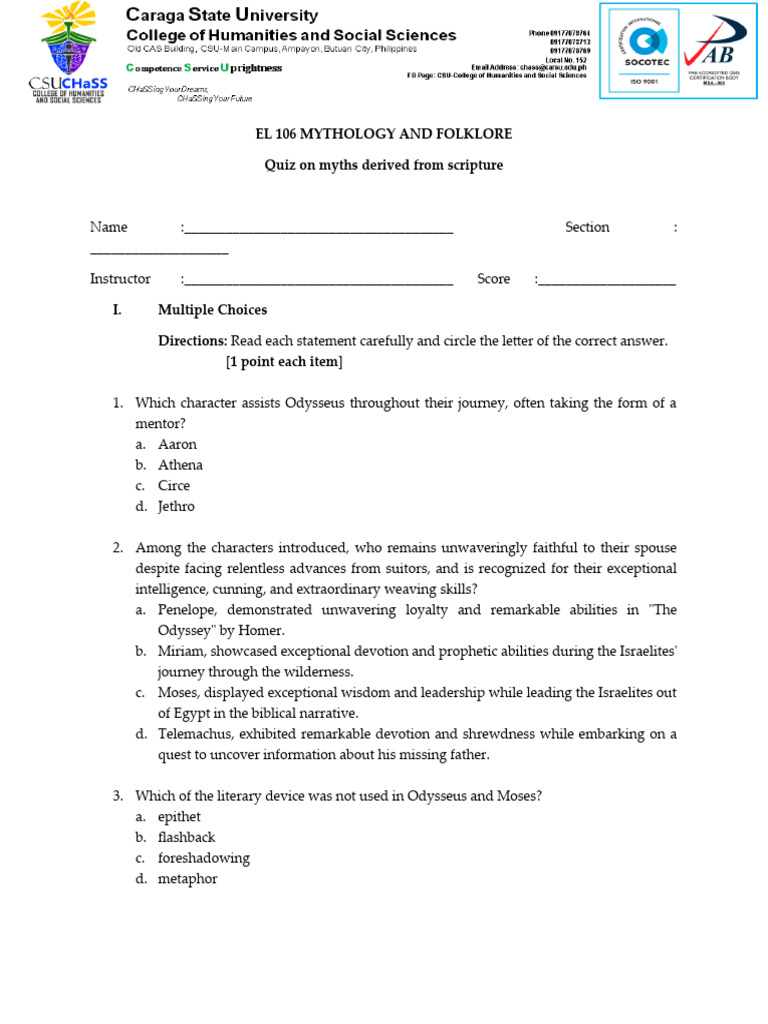 Sample Multiple Choice | PDF | Jason | Argonauts