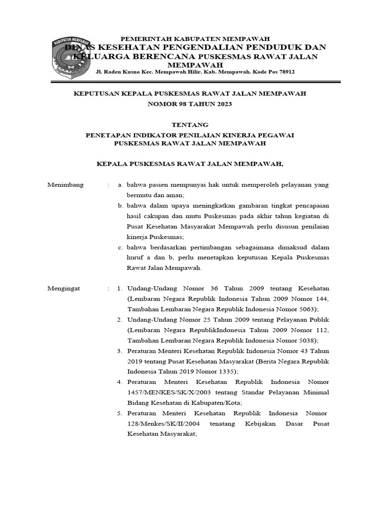 1.3.2.2 SK Penetapan Indikator Penilaian Kinerja Pegawai | PDF