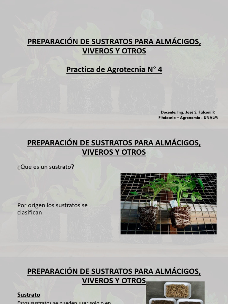 4 Preparación de Sustratos Para Almácigos, Viveros y Otros Sin Monogr | PDF | Densidad | Materiales