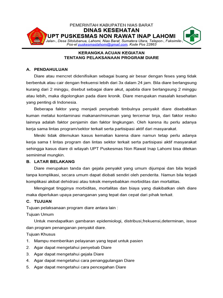 Kak Pelaksanaan Program Diare | PDF | Pengembangan Diri | Kesehatan Holistik