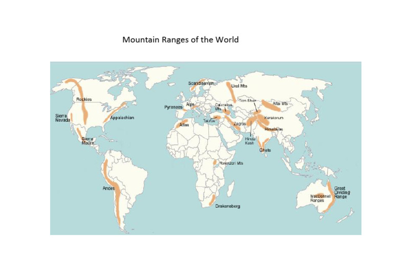 Geography Mountain Ranges of The World Map Answer Sheet | PDF