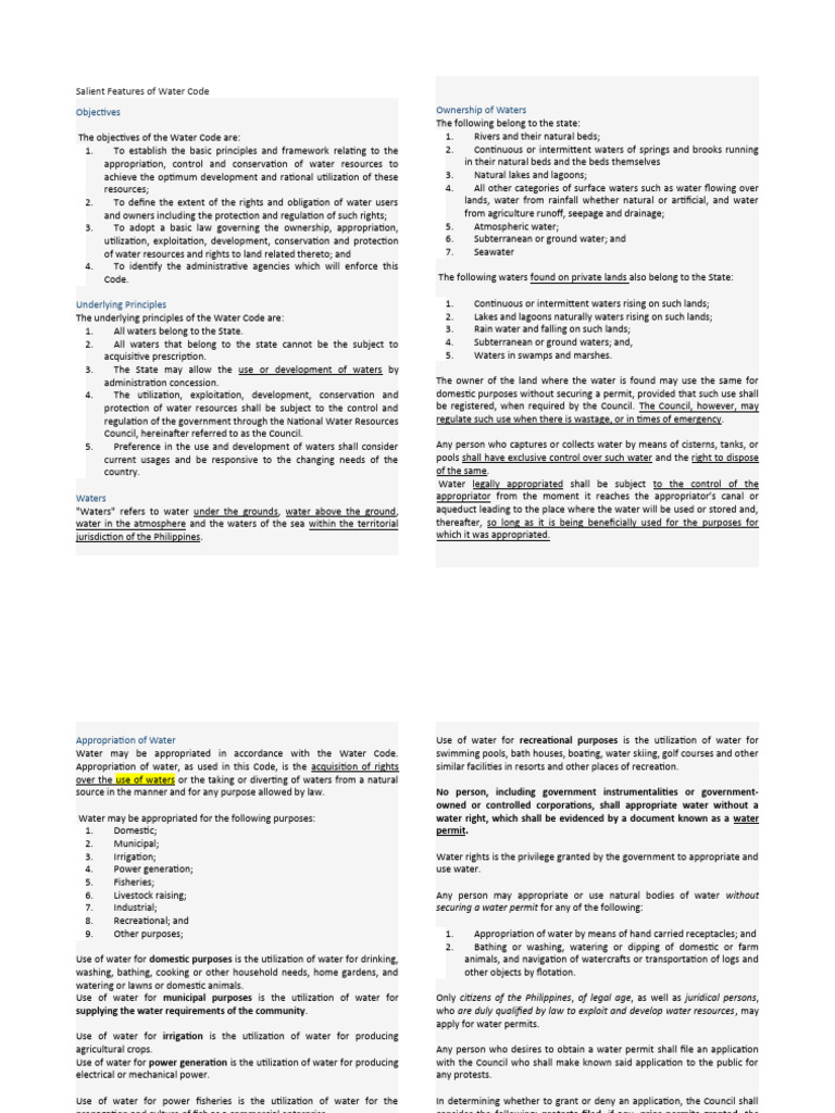 Key Features of the Water Code | PDF | Water | Water Resources