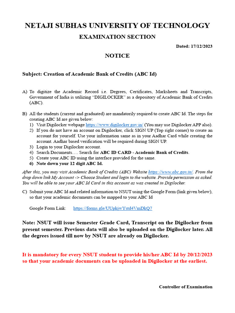 Notice ABC Id Creation and Submission | PDF