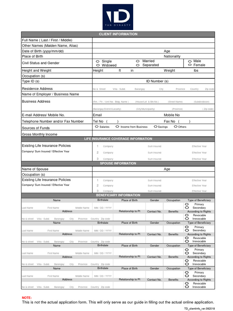 Client Information Sheet Ver092018 Front. | PDF | Service Industries