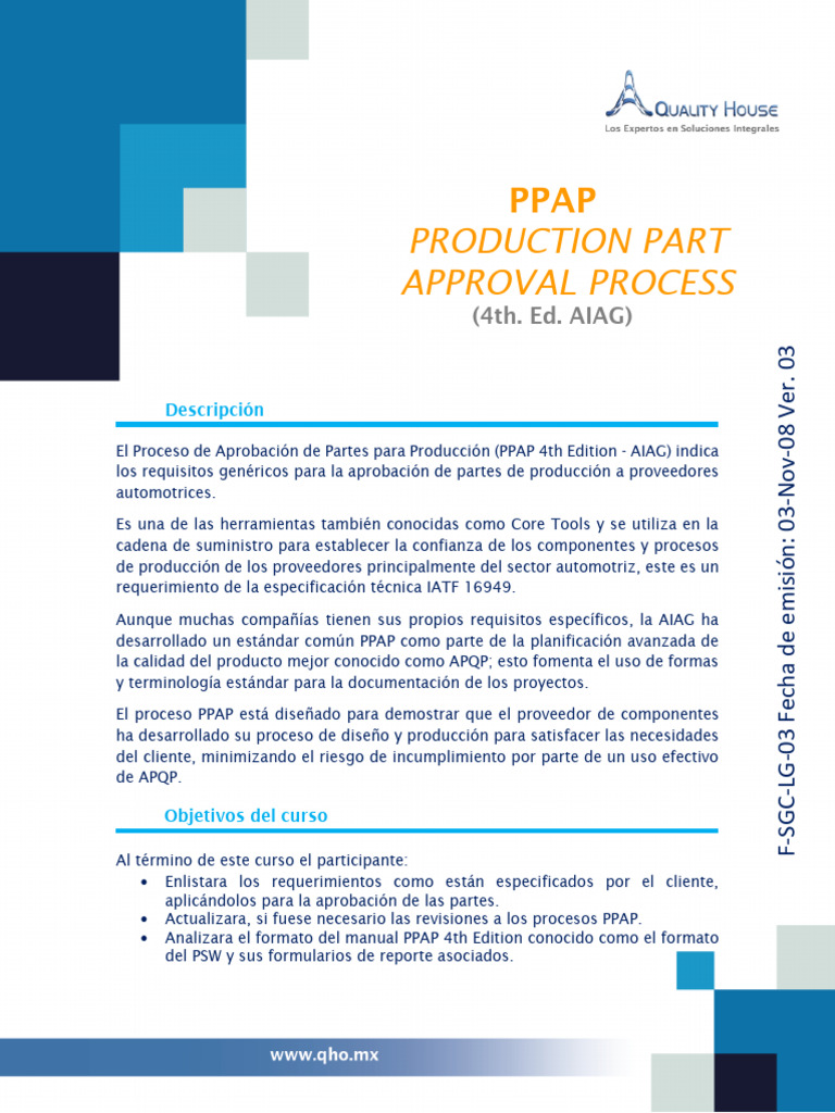 Curso PPAP 4ª Edición AIAG Automotriz | PDF | Diseño
