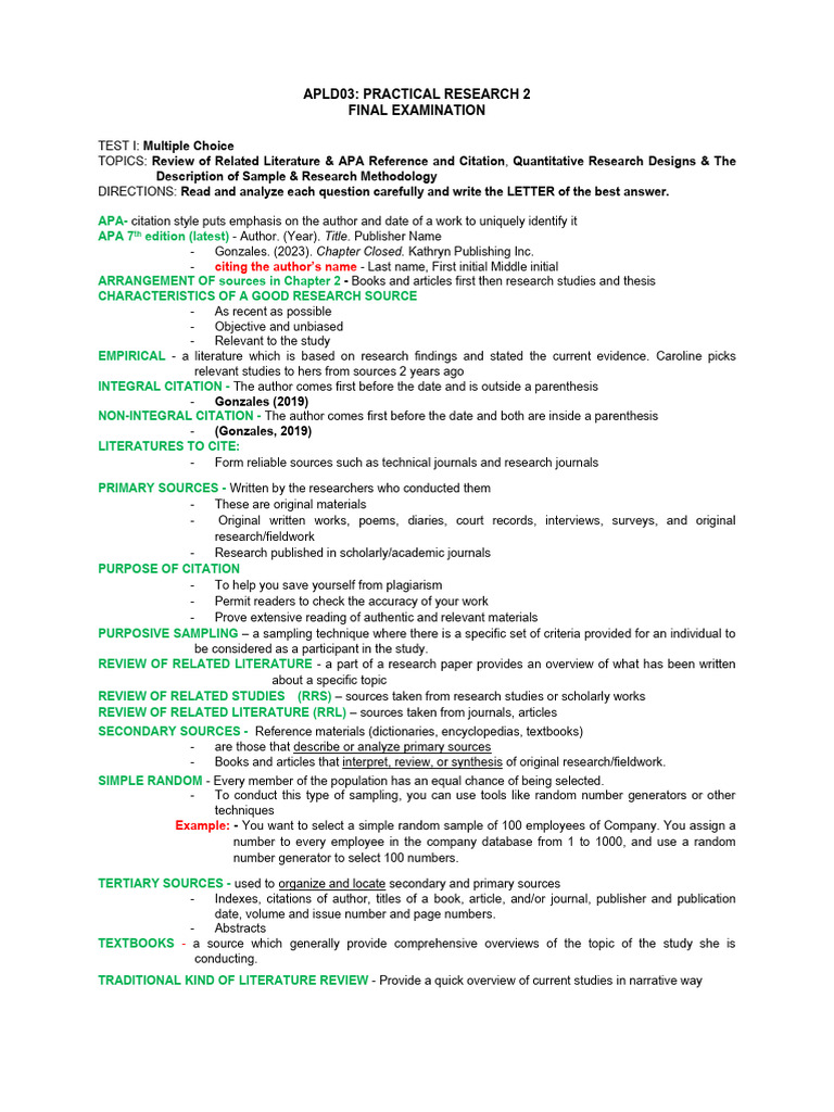 PR2 Finals Reviewer | PDF | Science & Mathematics
