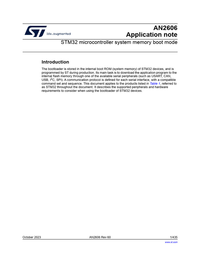 An2606 Stm32 Microcontroller System Memory Boot Mode Stmicroelectronics Pdf Computer 