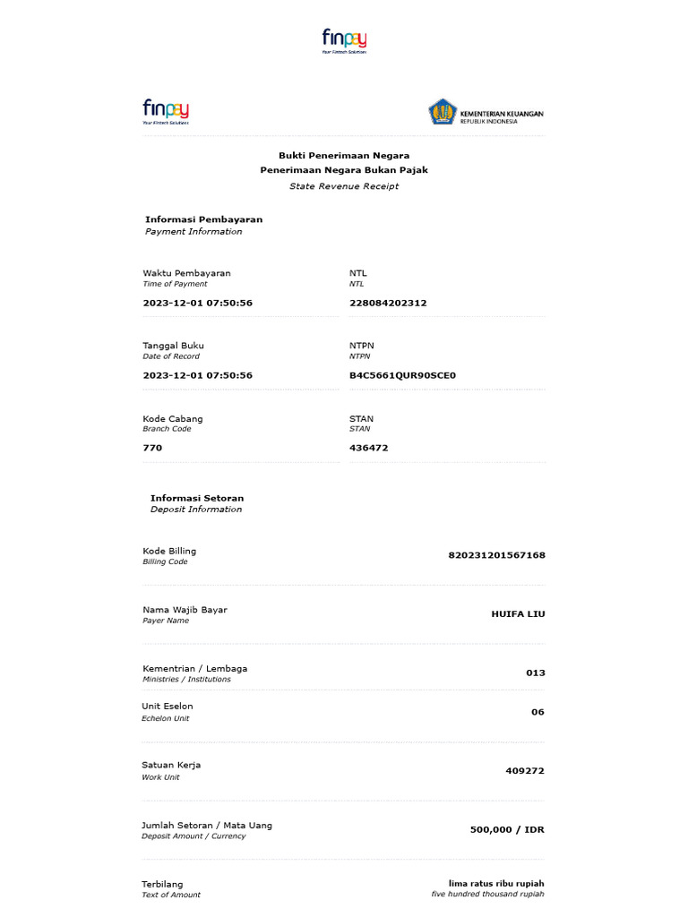 Bukti Penerimaan Negara (State Revenue Receipt) | PDF