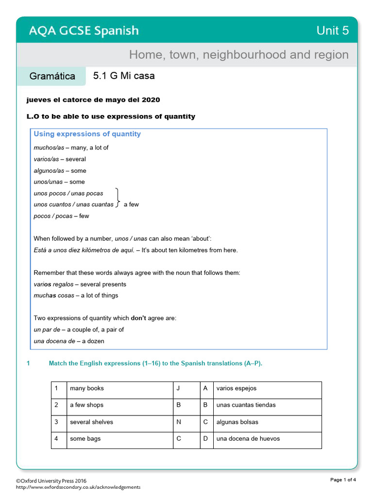 Using Expression of Quantity Spanish | PDF