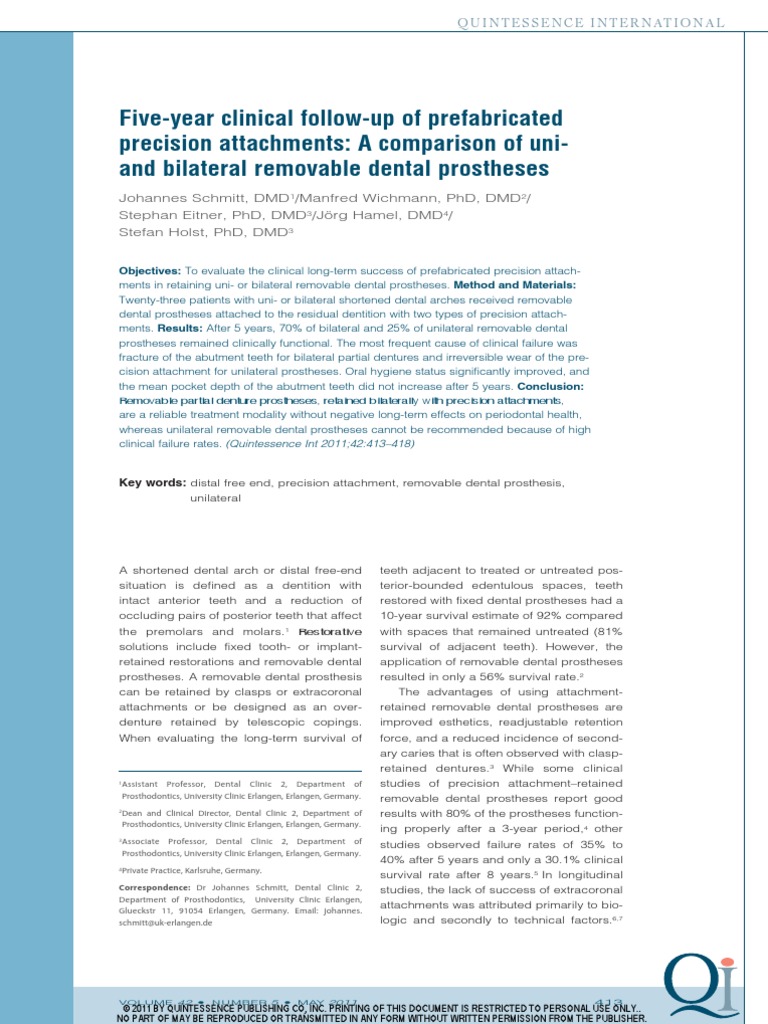 5 Year Clinical Follow Up of Prefebricated Precision Attachments A ...