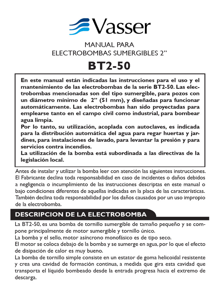 Manual BT2-50 v1 | PDF | Bomba | Tornillo