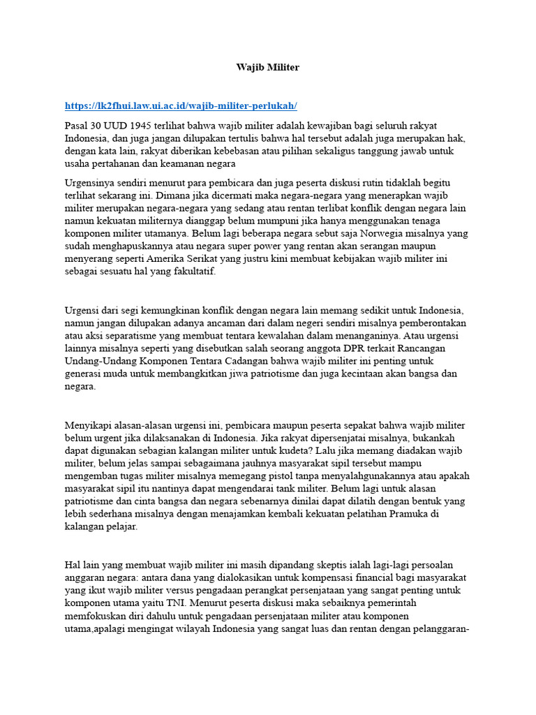 Urgensi Wajib Militer di Indonesia | PDF | Politik