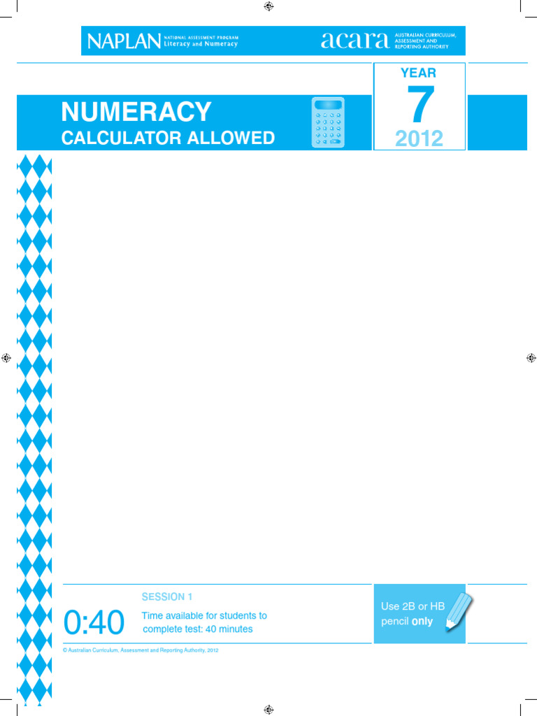 Naplan 2012 Final Test Numeracy Year 7 (Calculator Allowed) | PDF