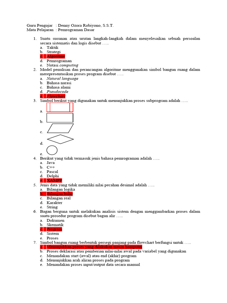 Soal USPBK - 2022-2023 - Kelas X MM - Pemrograman Dasar | PDF | Metode ...
