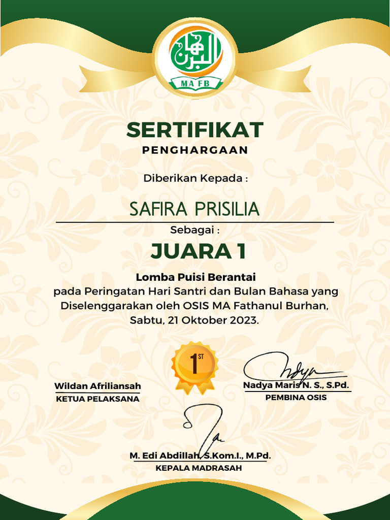 Contoh Sertifikat Lomba | PDF