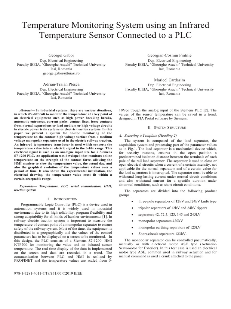 Temp Monitoring System Using Infrared Sensor Connected To A PLC | PDF ...