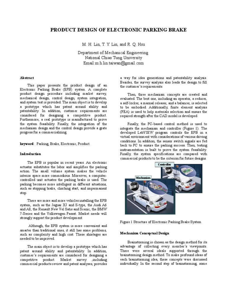 Electronic Parking Brake Design | PDF | Data Acquisition | Manufactured ...