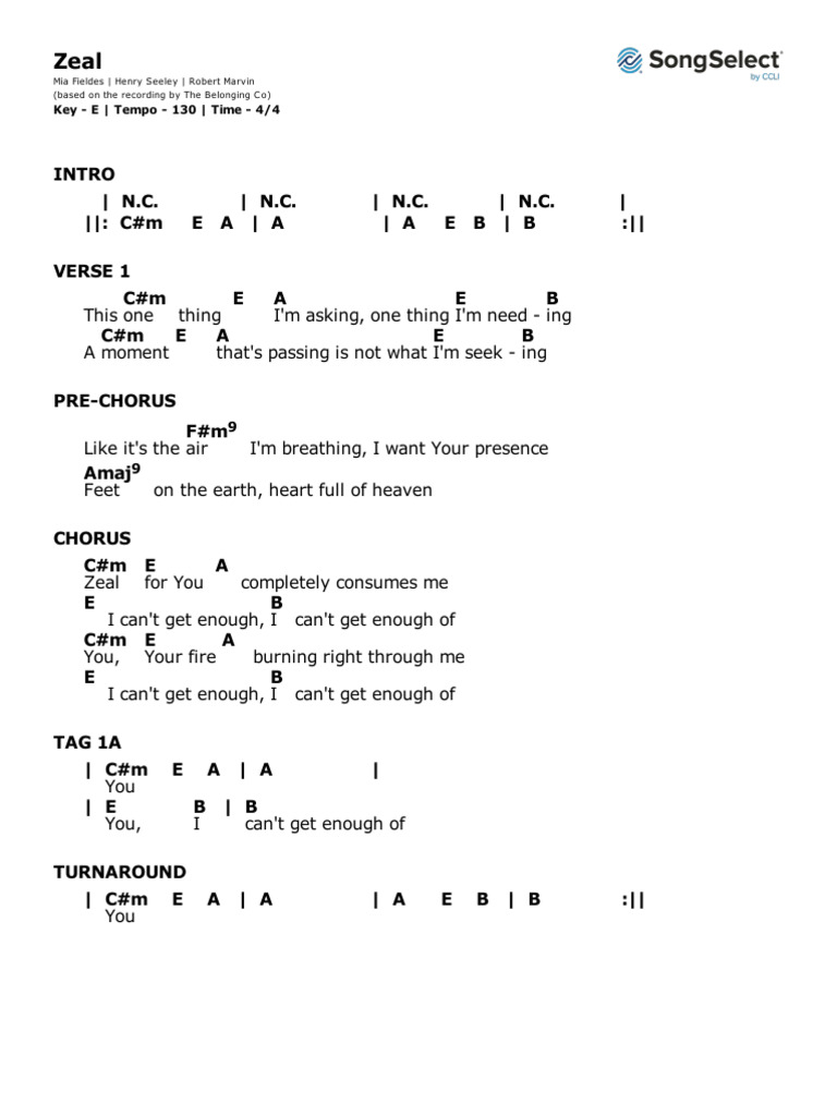 Zeal - SongSelect Chart in E | PDF | Song Structure | Popular Music