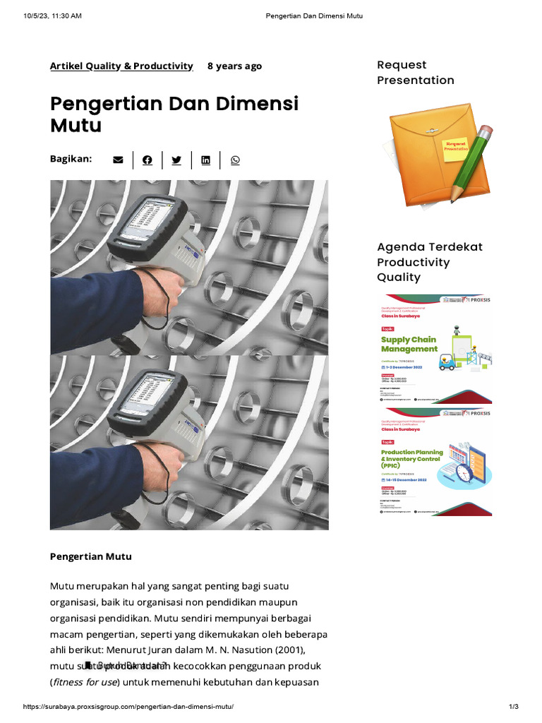 Pengertian Dan Dimensi Mutu | PDF