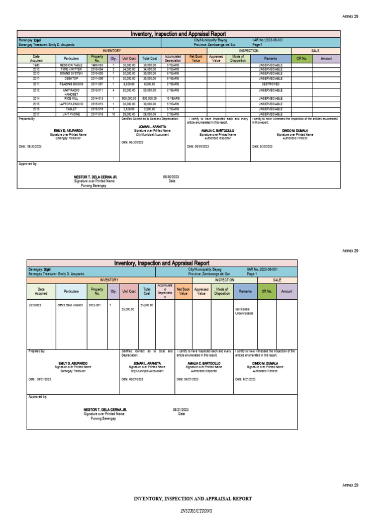 Inventory, Inspection and Appraisal Report | PDF | Depreciation | Book ...