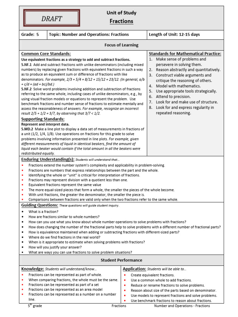 Completed 5th Grade Uofs Fractions 1 | PDF | Numbers | Science