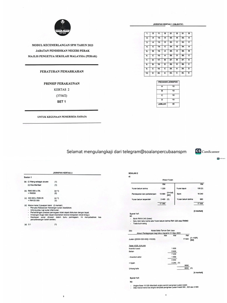 Skema Prinsip Perakaunan K2 Set 1 Trial Perak 2023 | PDF