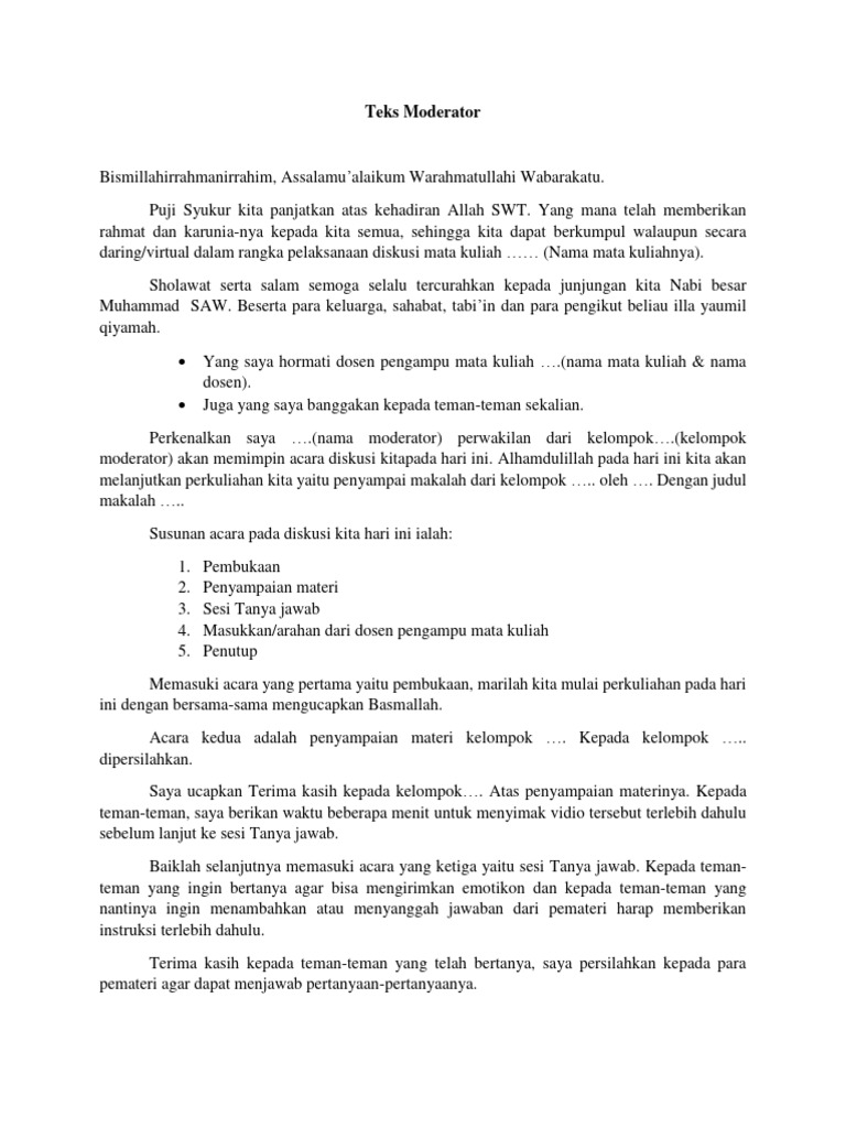 Teks Moderator Diskusi Kuliah | PDF | Karier & Perkembangan