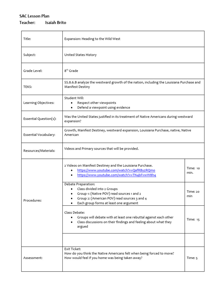 Sac Lesson Plan - Isaiah Brito | PDF | Lesson Plan | Cognition