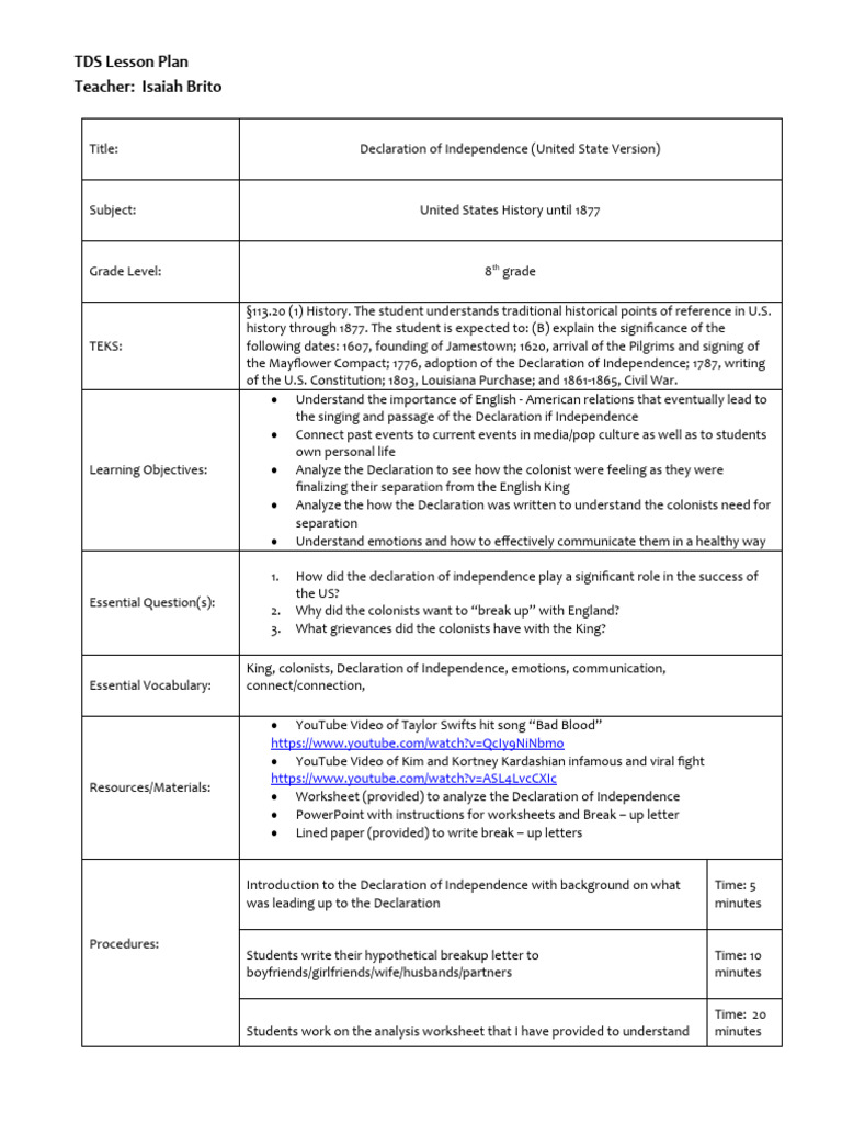 Tds Lesson Plan - Isaiah Brito | PDF | Lesson Plan | Human Communication