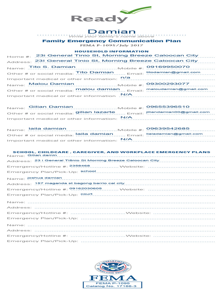Family Communication Plan - Fillable Card 2 | PDF | Service Industries ...