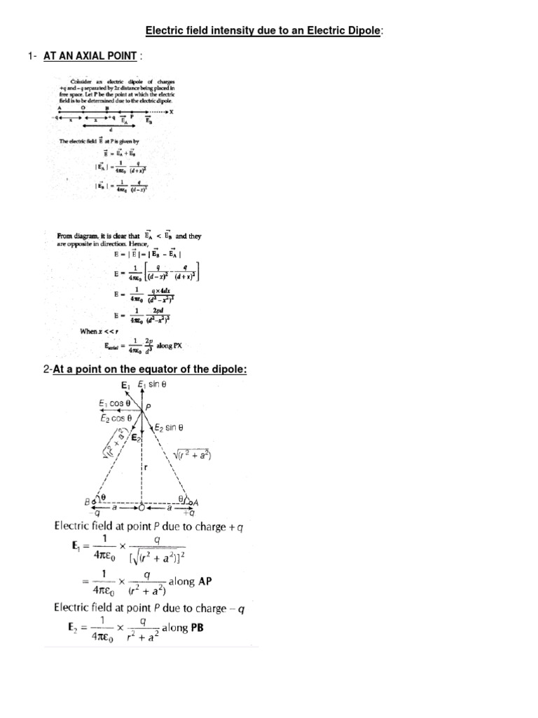 Electric Field Intensity Due To An Electric Dipole: at An Axial Point | PDF