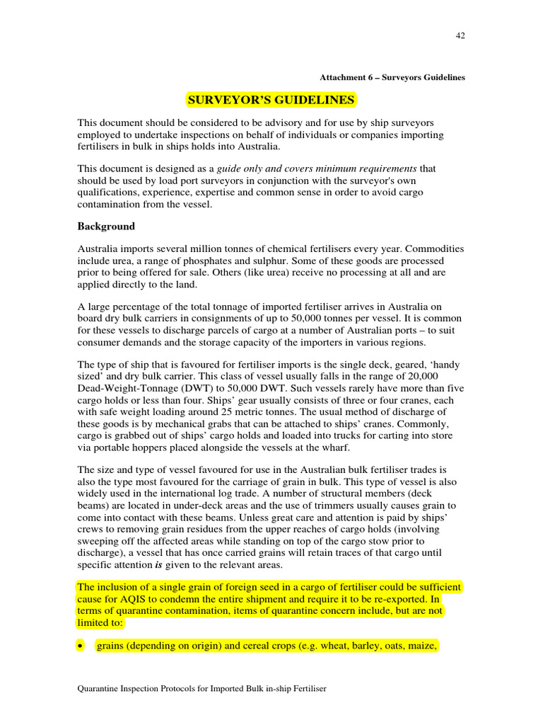 Surveyor Guidelines for Fertiliser Imports | PDF | Ships | Cargo