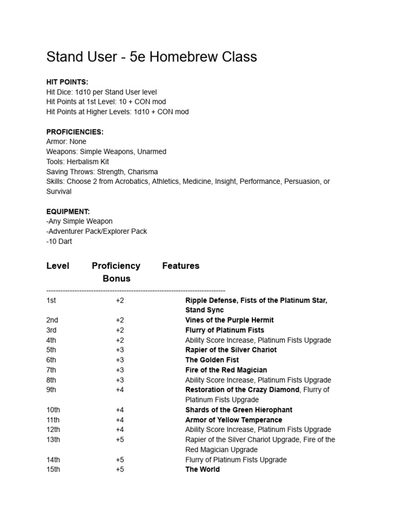 Stand User - 5e Homebrew Class | PDF