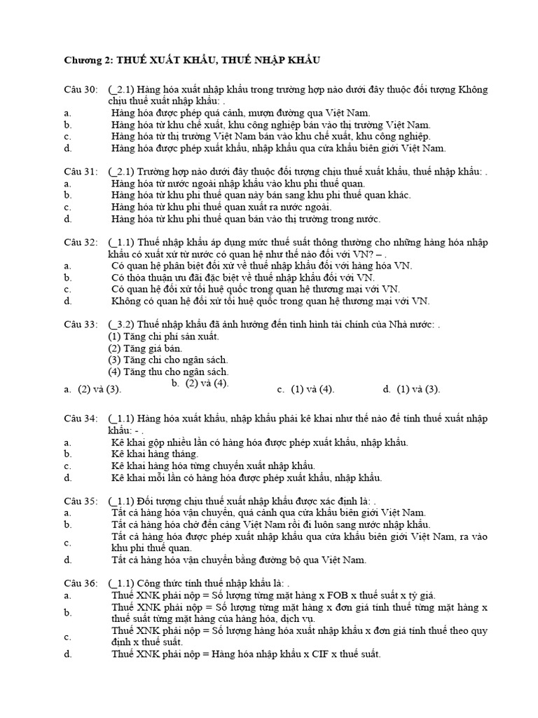 TN Chuong 2 Thue XNK - Kda | PDF