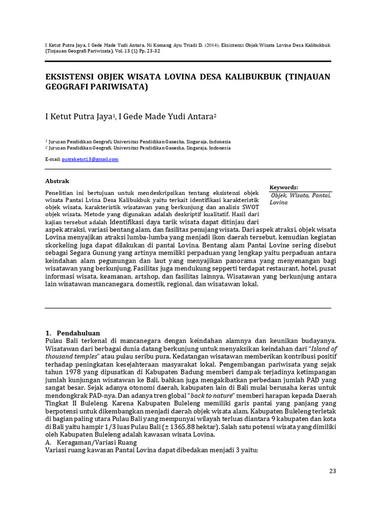 Eksistensi Wisata Pantai Lovina Bali | PDF | Ilmu Sosial | Perjalanan