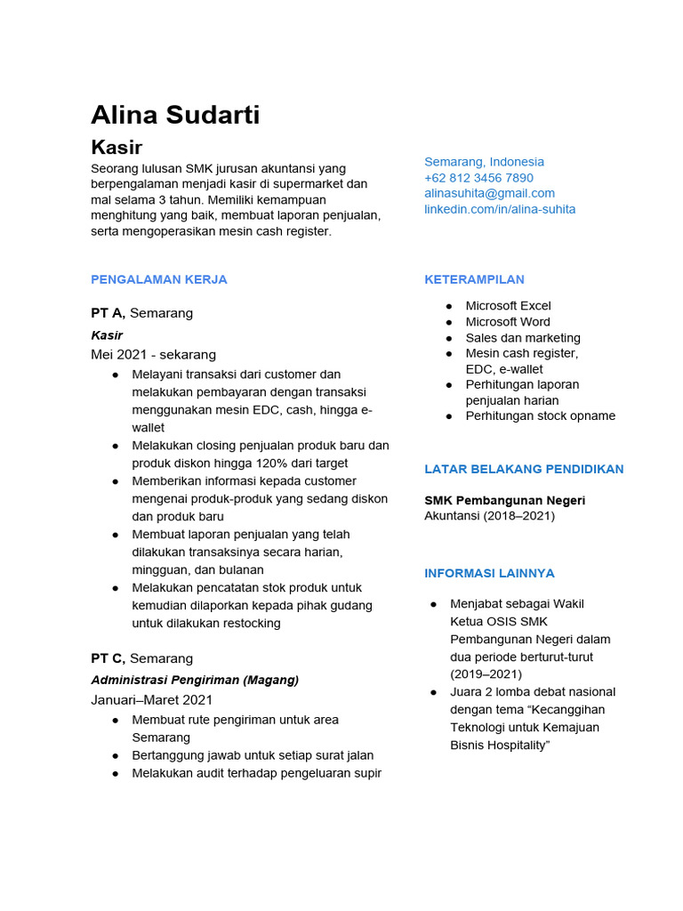 655322ae4bbf683fba833a07 - Contoh CV Kasir | PDF