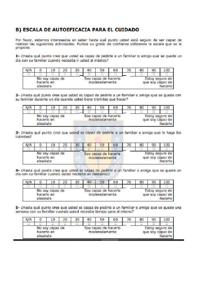 Escala de Autoeficacia en El Cuidador | PDF