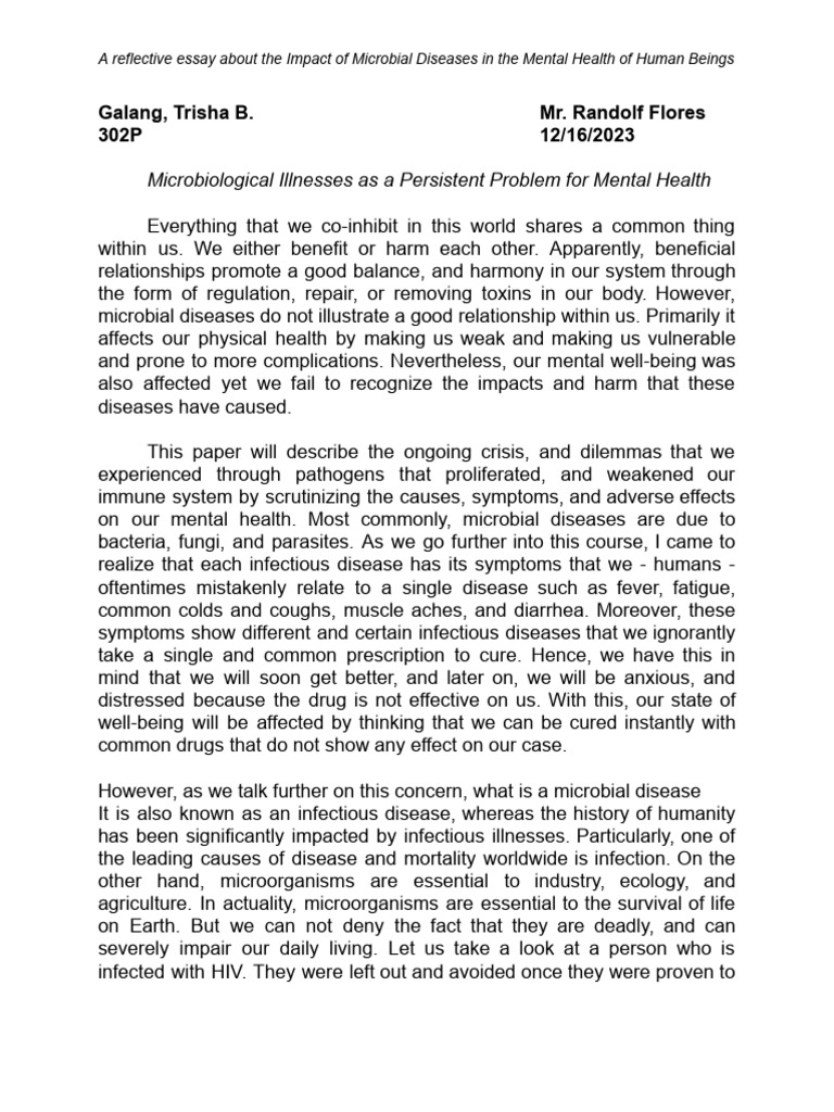 Reflective Essay - GALANG 302P | PDF | Infection | Mental Health