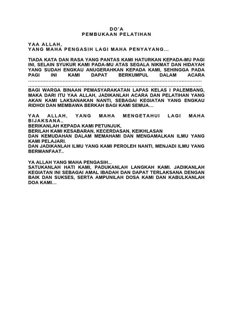 Doa Pembukaan Pelatihan | PDF | Agama & Spiritualitas | Kajian Bahasa Asing