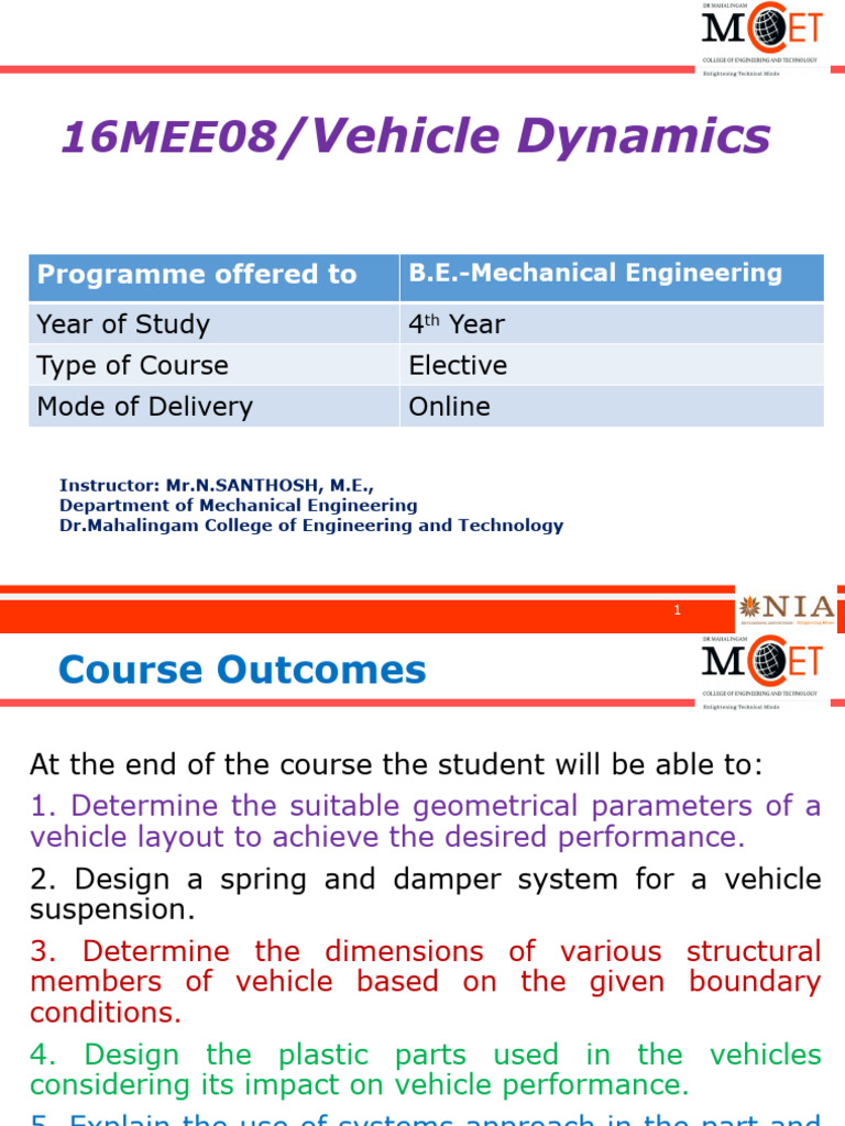 Vehicle Dynamics Course Overview | PDF | Transport | Vehicles