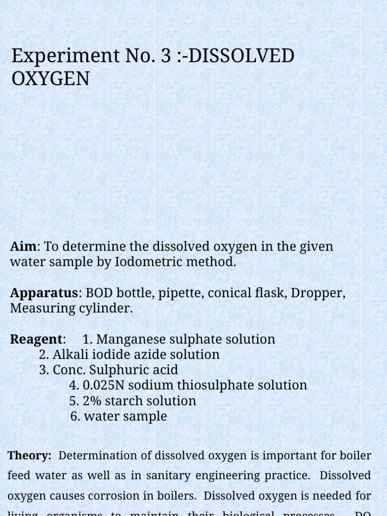 3 Dissolved Oxygen | PDF | Titration | Chemistry
