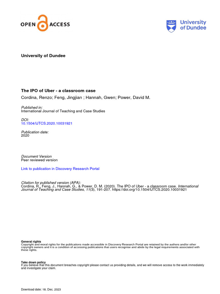 Uber Accepted Manuscript | PDF | Initial Public Offering | Valuation ...